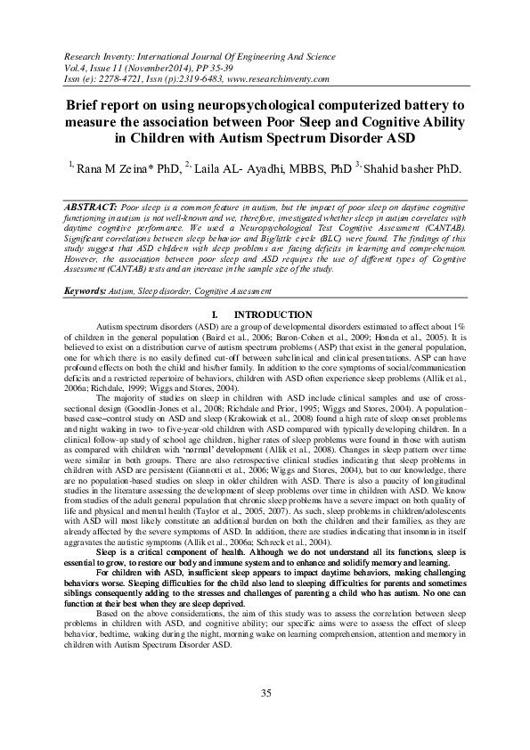 (PDF) Brief report on using neuropsychological computerized battery to ...