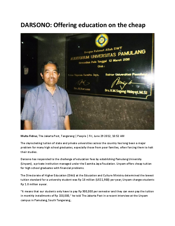 (DOC) Profil Darsono, Ketua Yayasan Universitas Pamulang