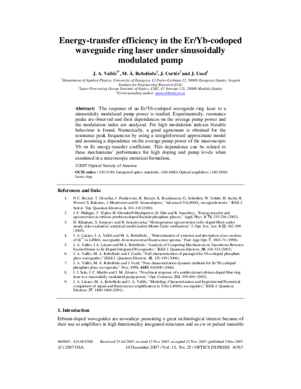 (PDF) Energy-transfer efficiency in the Er/Yb-codoped waveguide ring laser under sinusoidally ...