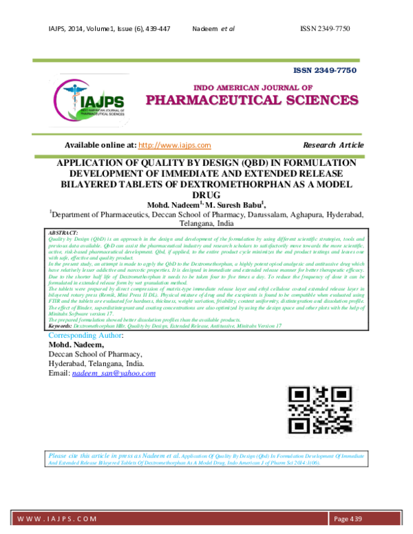 (PDF) APPLICATION OF QUALITY BY DESIGN (QBD) IN FORMULATION DEVELOPMENT ...