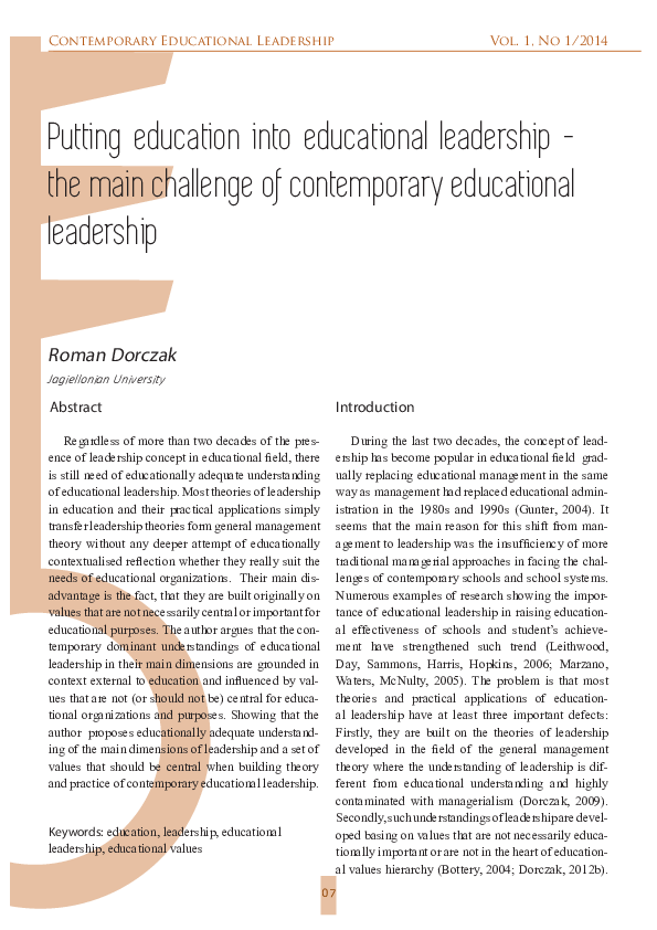 (PDF) Putting education into educational leadership - the main ...