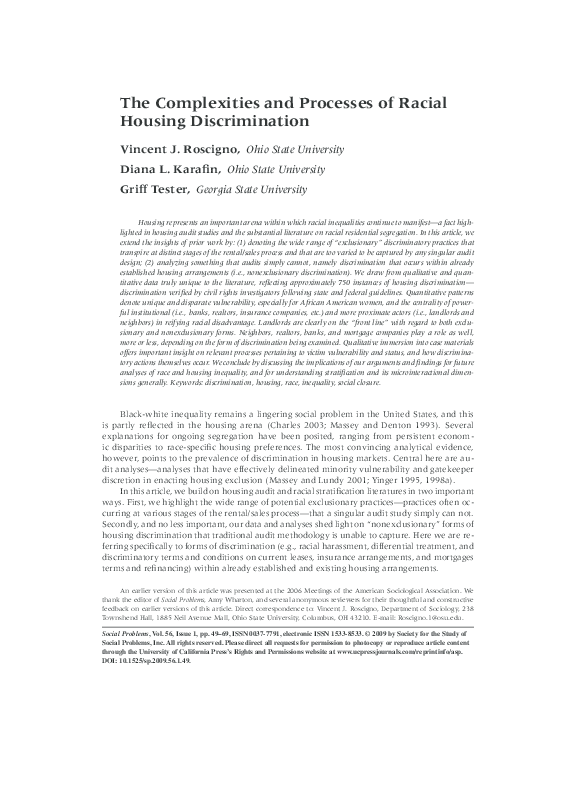 (PDF) The Complexities and Processes of Racial Housing Discrimination