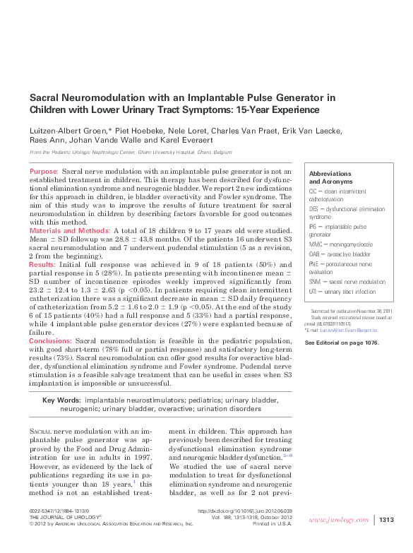 (PDF) Sacral Neuromodulation with an Implantable Pulse Generator in ...