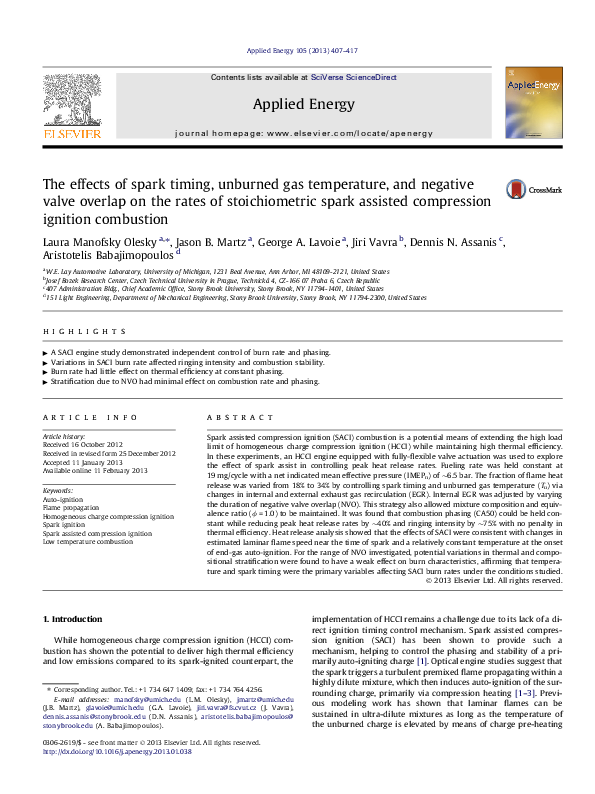(PDF) The effects of spark timing, unburned gas temperature, and ...