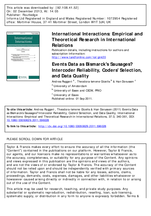 (PDF) Events Data as Bismarck's Sausages? Intercoder Reliability, Coders' Selection, and Data ...