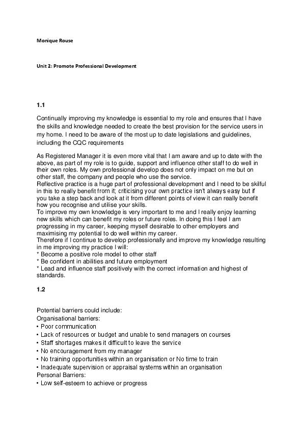 (DOC) Monique Rouse Unit 2: Promote Professional Development | Monique ...