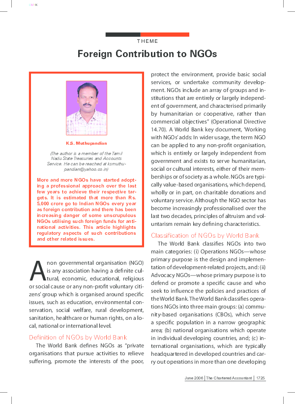 (PDF) Foreign Contribution to NGOs