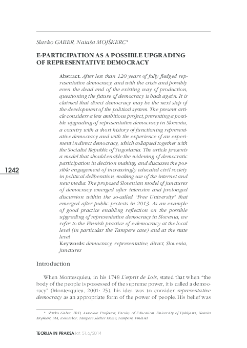 (PDF) Slavko GABER, Nataša MOJŠKERC* E-participation as a possible ...