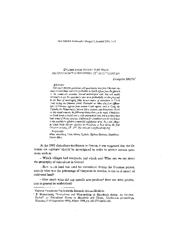(PDF) «Evidence for Viniculture from the Ottoman Tax Registers: 15th to ...