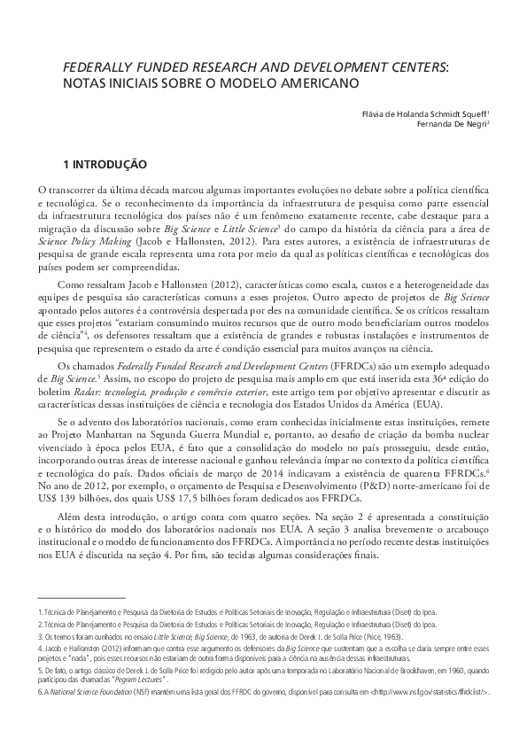 (PDF) FEDERALLY FUNDED RESEARCH AND DEVELOPMENT CENTERS: NOTAS INICIAIS ...