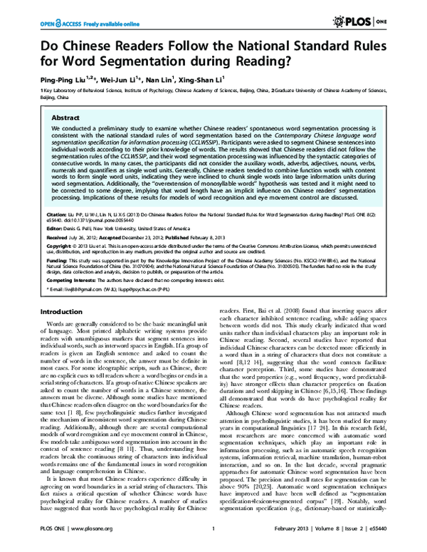 (PDF) Do Chinese Readers Follow the National Standard Rules