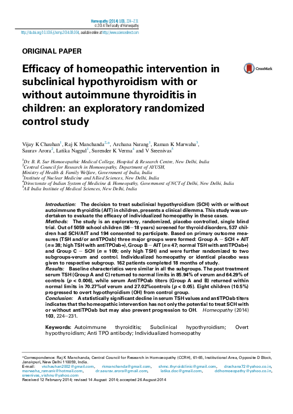 (PDF) Efficacy of homeopathic intervention in subclinical ...