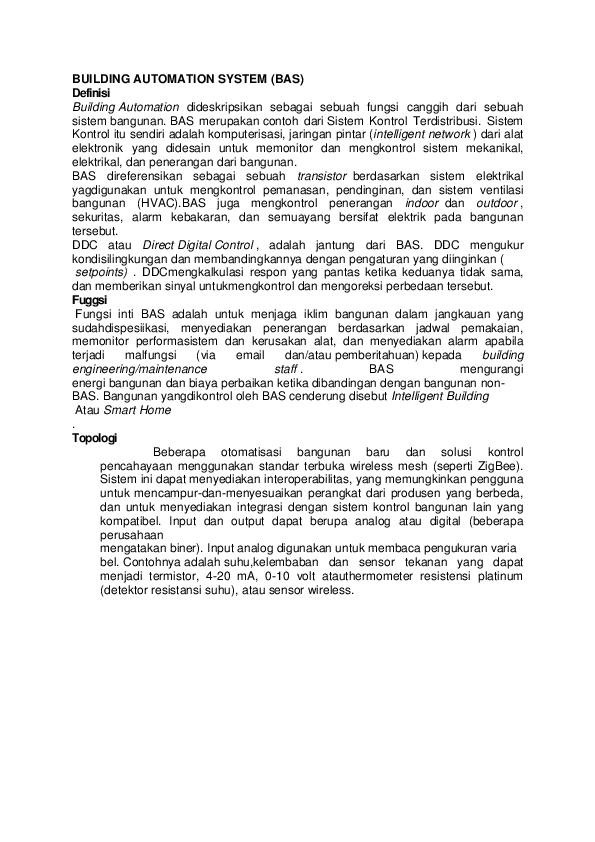 (DOC) BUILDING AUTOMATION SYSTEM (BAS) Definisi Building Automation