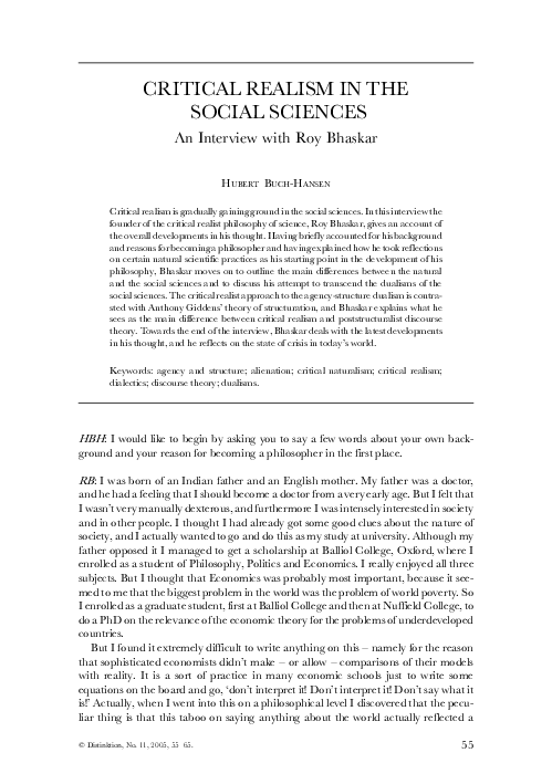 (PDF) 2005: Critical realism in the social sciences: an interview with ...