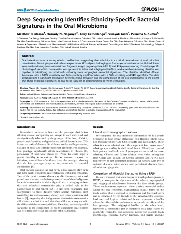 (PDF) Deep sequencing identifies ethnicity-specific bacterial ...