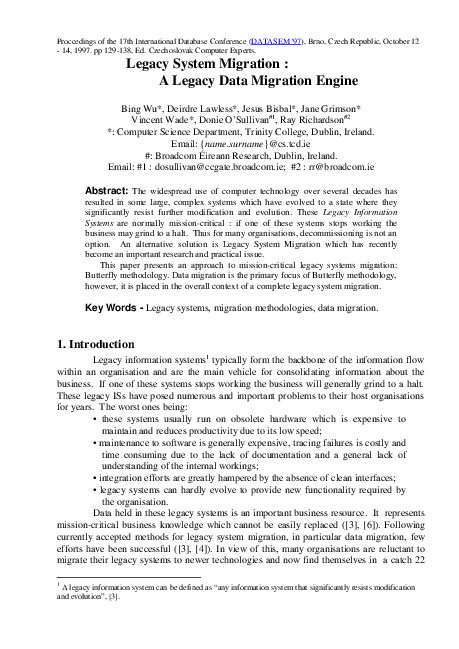 Pdf Legacy System Migration A Legacy Data Migration Engine