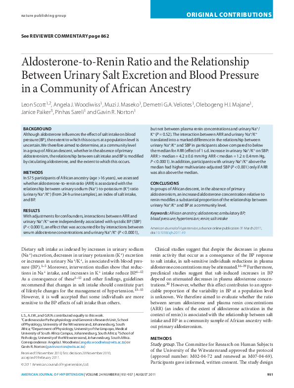 (PDF) Aldosterone-to-Renin Ratio and the Relationship Between Urinary Salt Excretion and Blood ...