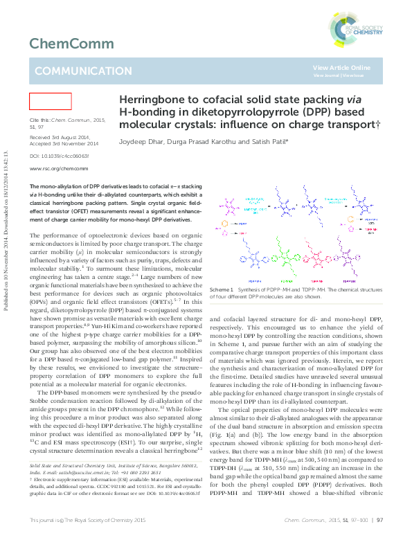 (PDF) Herringbone to cofacial solid state packing via H-bonding in ...