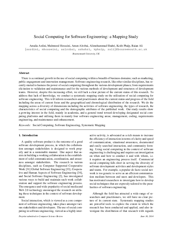 (PDF) Social Computing for Software Engineering: a Mapping Study