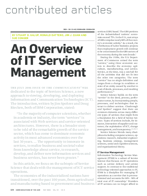 (PDF) An overview of IT service management