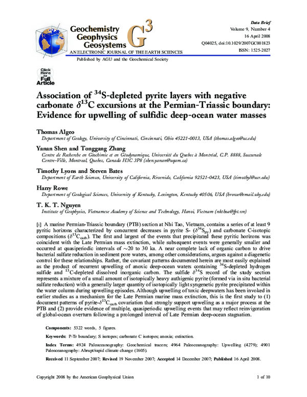 (PDF) Association of 34S-depleted pyrite layers with negative carbonate ...