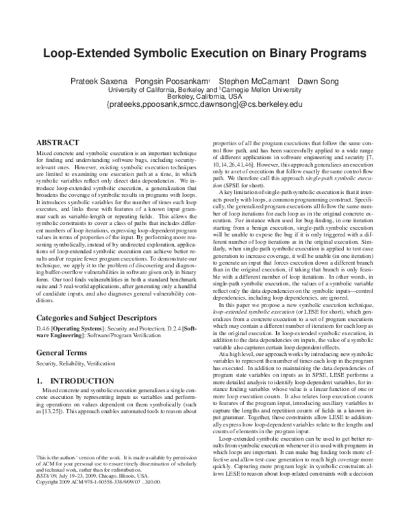 Pdf Loop Extended Symbolic Execution On Binary Programs