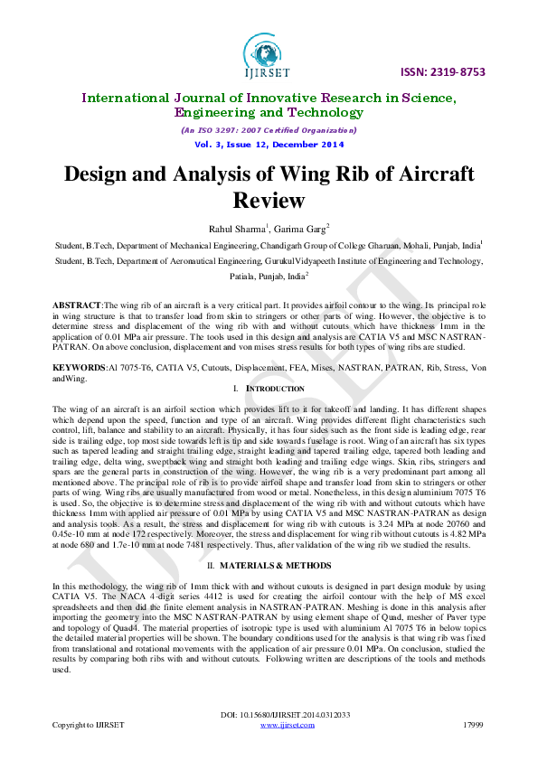 (PDF) Design and analysis of an aircraft rib