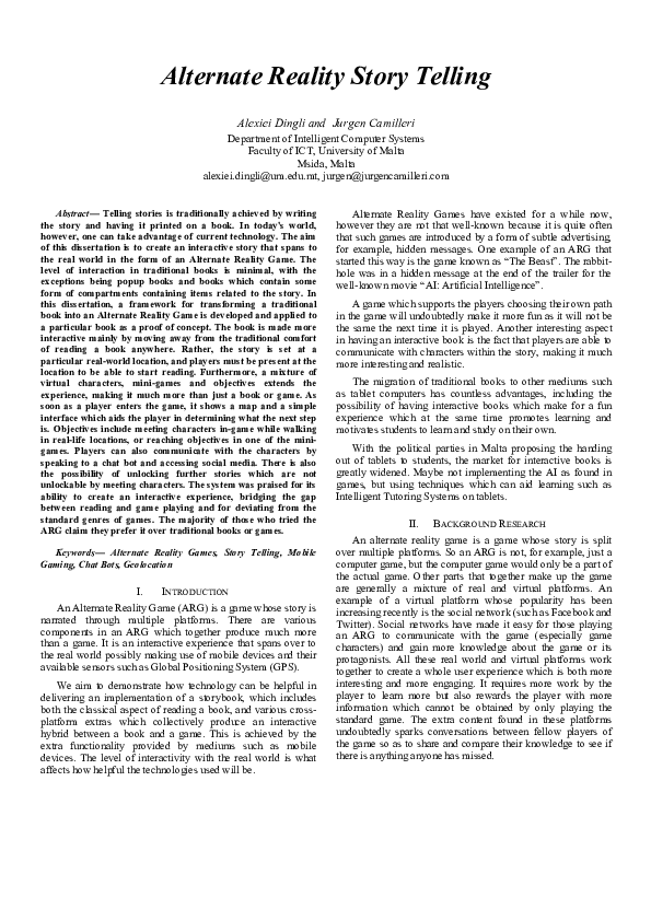 (PDF) Alternate Reality Story Telling