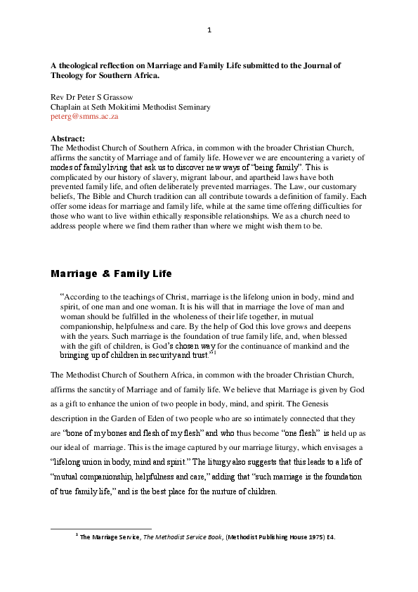(DOC) A theological reflection on Marriage and Family Life submitted to ...