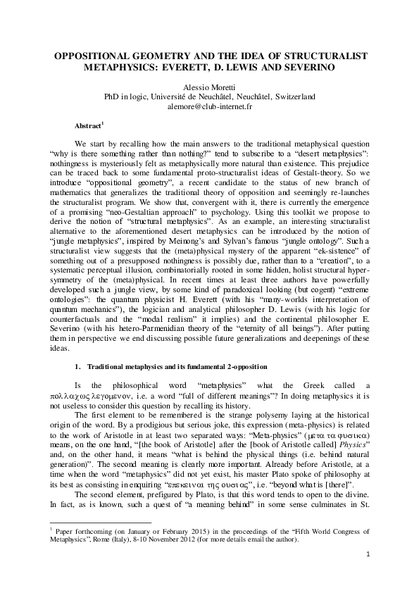 (PDF) “Oppositional Geometry and the Idea of Structuralist Metaphysics ...