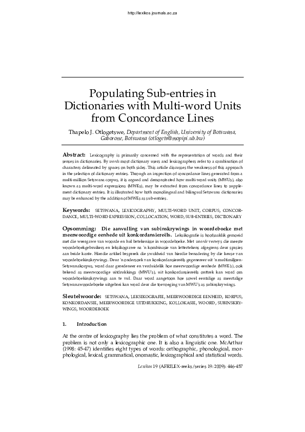 (PDF) Populating sub-entries in dictionaries with multi-word units from ...