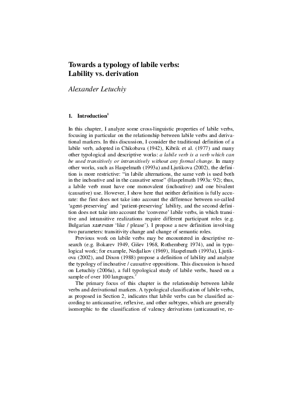(PDF) Towards a typology of labile verbs: Lability vs. derivation