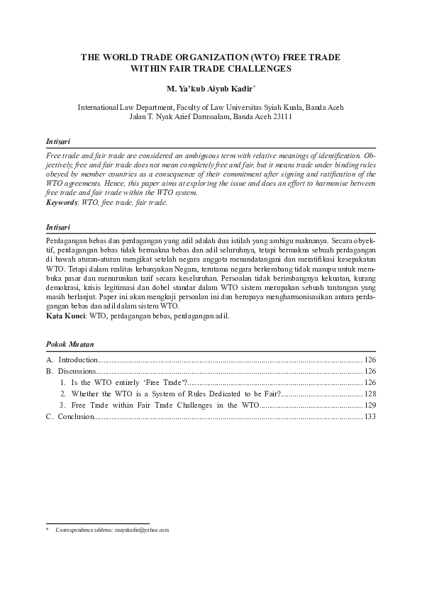 (PDF) THE WORLD TRADE ORGANISATION (WTO) Free Trade within Fair Trade ...