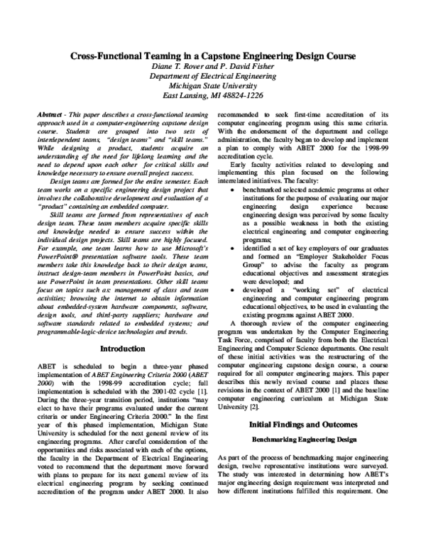 (PDF) Cross-functional teaming in a capstone engineering design course