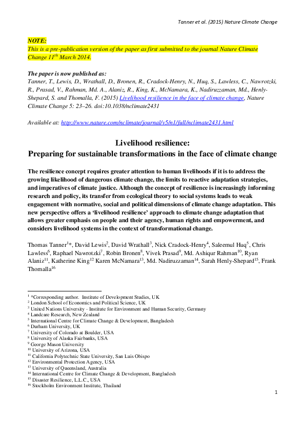 (PDF) Livelihood resilience in the face of climate change