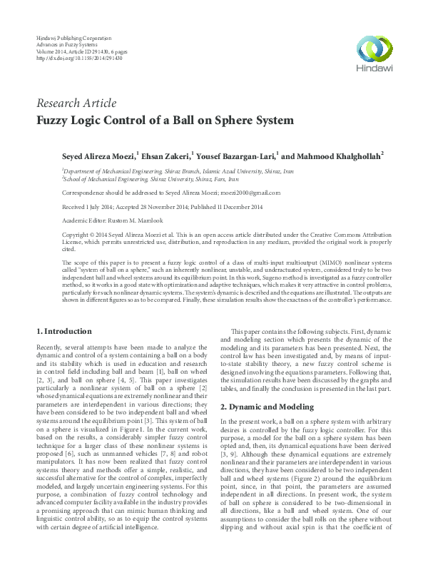 (PDF) Fuzzy Logic Control of a Ball on Sphere System