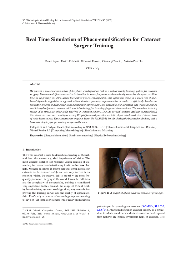 (PDF) Real Time Simulation of Phacoemulsification for Cataract Surgery ...