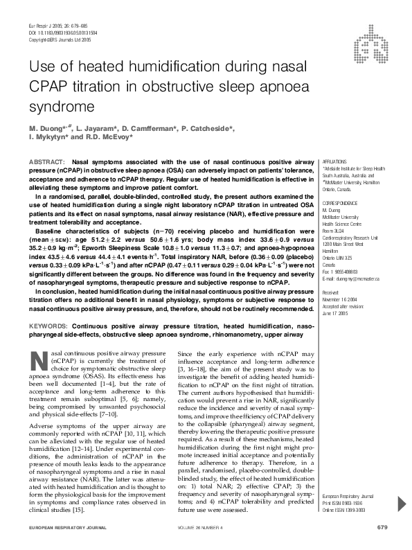 (PDF) Use of heated humidification during nasal CPAP titration in ...