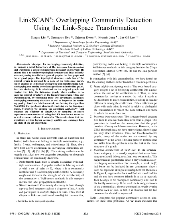 Pdf Linkscan∗ Overlapping Community Detection Using The Link Space Transformation