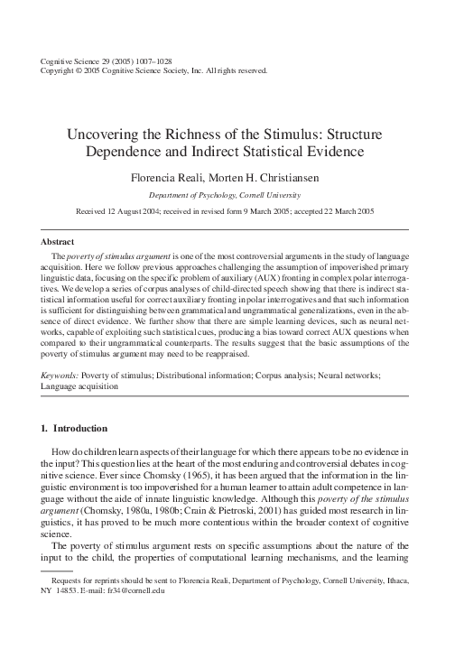(PDF) Uncovering the Richness of the Stimulus: Structure Dependence and Indirect Statistical ...