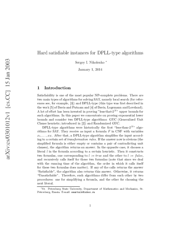 (PDF) Hard satisfiable formulas for DPLL-type algorithms | Sergey ...