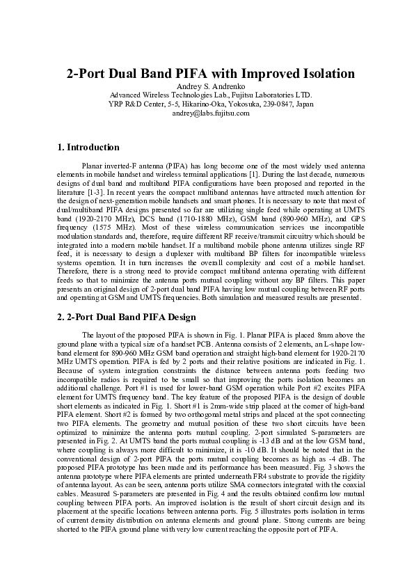 (PDF) 2-Port Dual Band PIFA with Improved Isolation