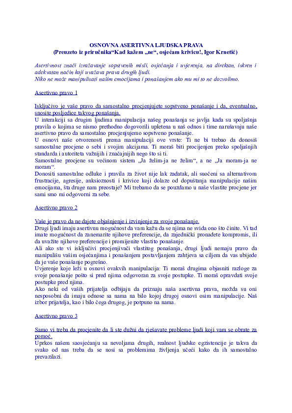 (DOC) OSNOVNA ASERTIVNA LJUDSKA PRAVA