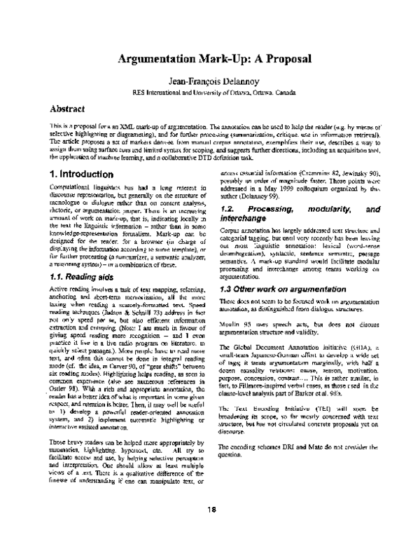 (PDF) Argumentation mark-up: A proposal