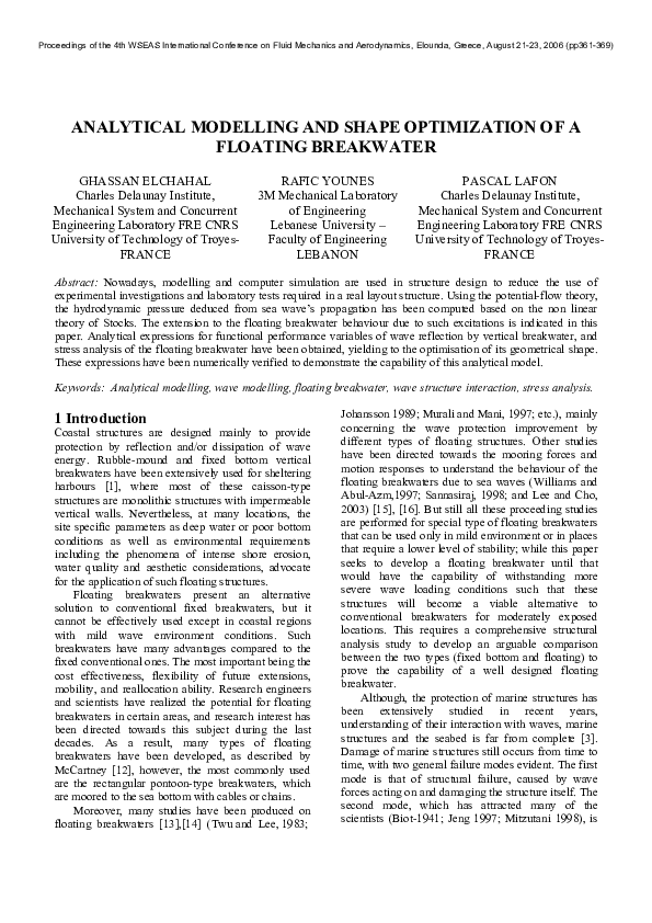 (PDF) ANALYTICAL MODELLING AND SHAPE OPTIMIZATION OF A FLOATING BREAKWATER