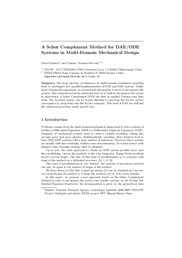 Pdf A Schur Complement Method For Dae Ode Systems In Multi Domain
