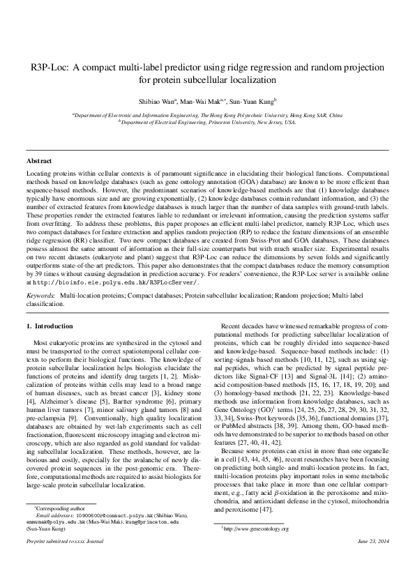 (PDF) R3P-Loc: A compact multi-label predictor using ridge regression and random projection for ...