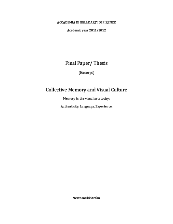 (DOC) Collective memory and visual culture. Memory in the visual arts ...
