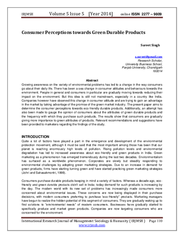 (PDF) Consumer Perceptions towards Green Durable Products