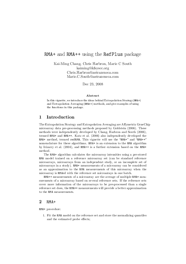 (PDF) RMA+ and RMA++ using the RefPlus package | Kai-Ming Chang ...
